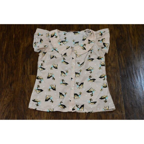 Tops | Beach Bash Art Tatyana Womens Sz M Blouse Pink Deer Print ...
